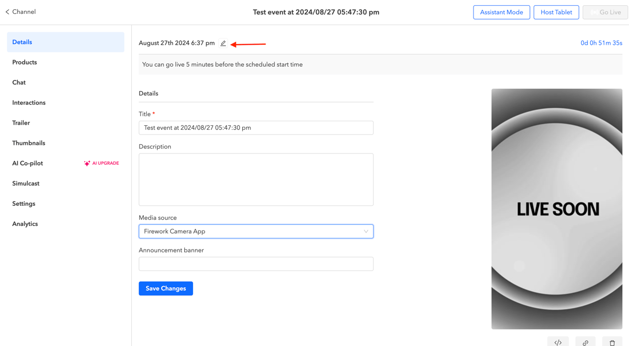 How to setup Livestream event