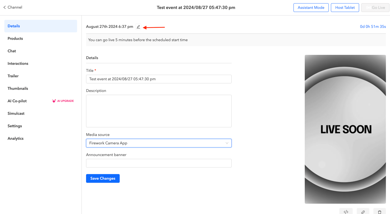 How to setup Livestream event