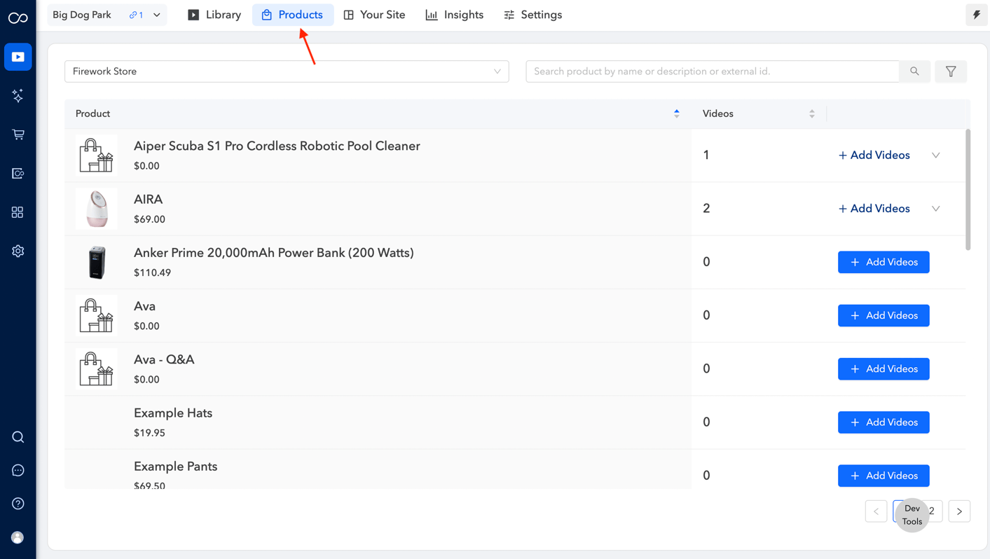 Sorting and Hiding Videos in the Products Tab